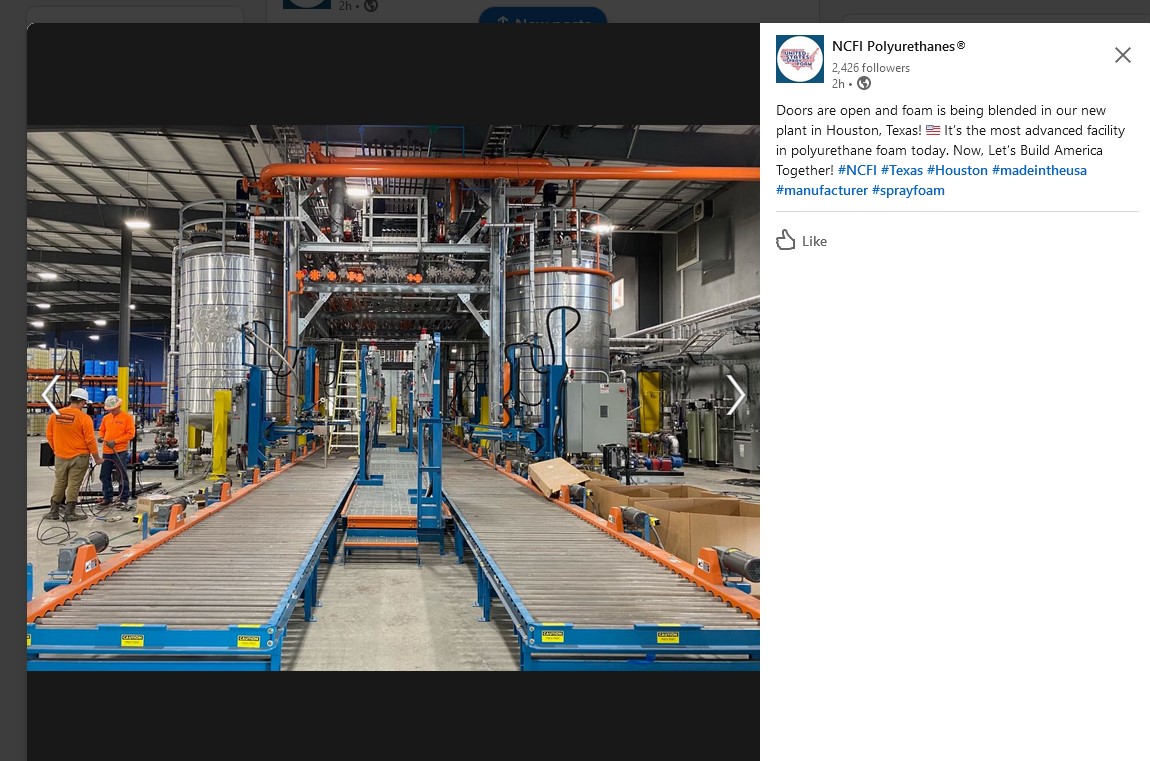 NCFI Houston Plant Operational - Everchem Specialty Chemicals