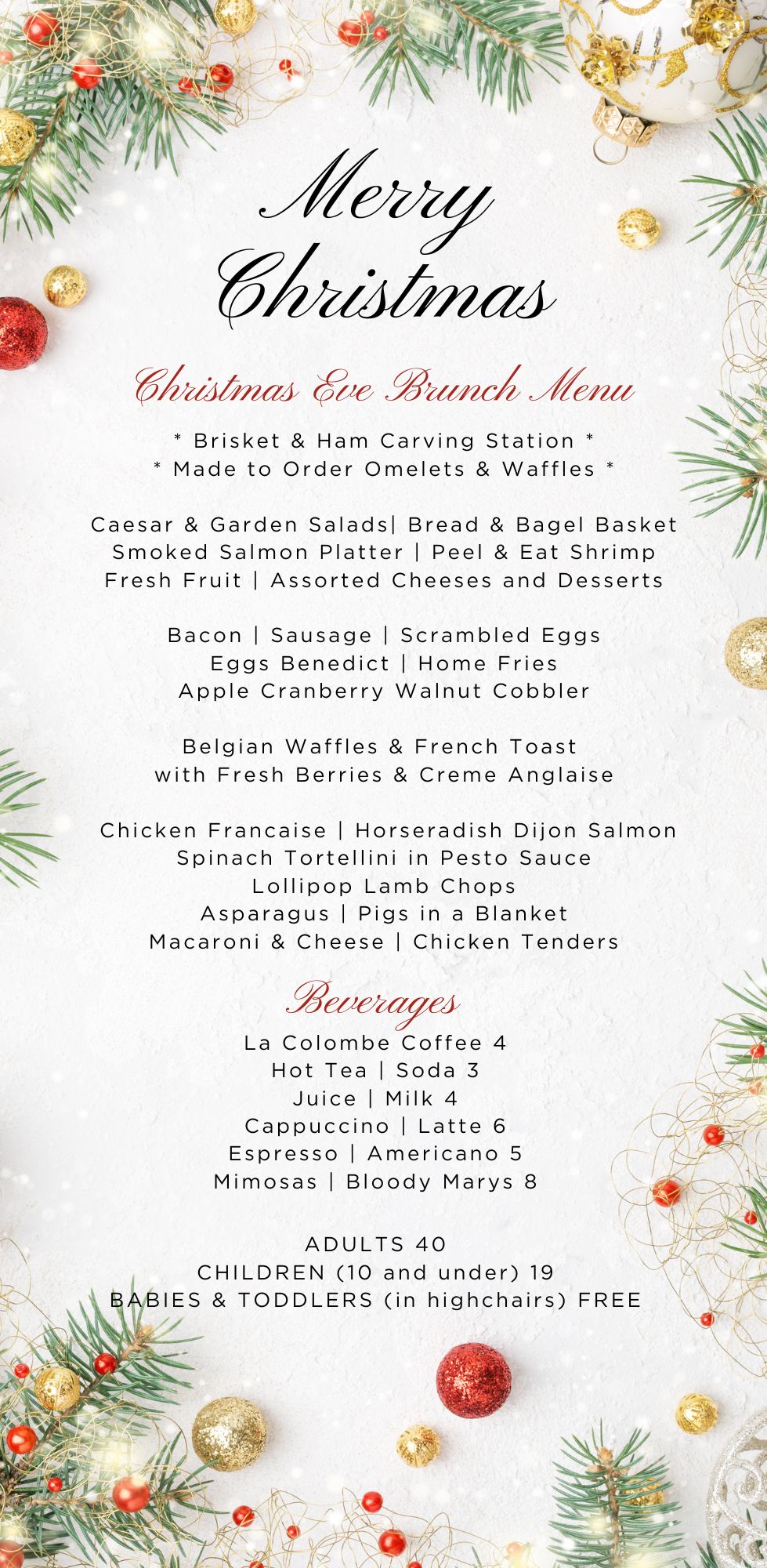 Christmas brunch menu store